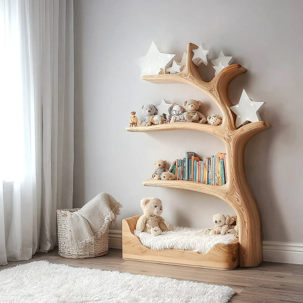 Handcrafted Wooden Tree Bookshelf for Kids – Rustic Branch Shelf, Nurs