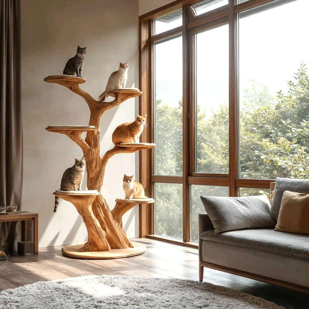 Custom Wooden Tree Shaped Cat Tree – Handmade Unique Branches, Natural