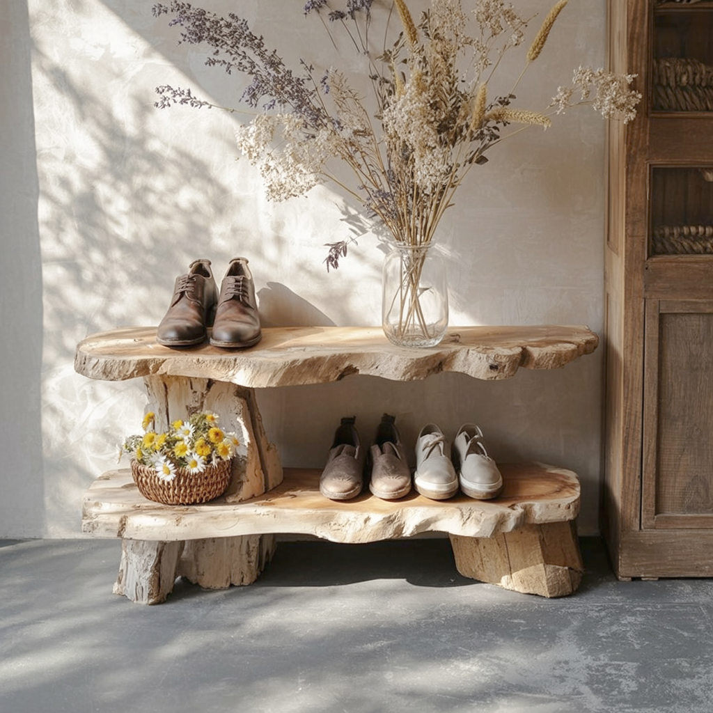 Rustic Oak Shoe Storage Bench – Solid Wood Hallway Organizer & Entrywa